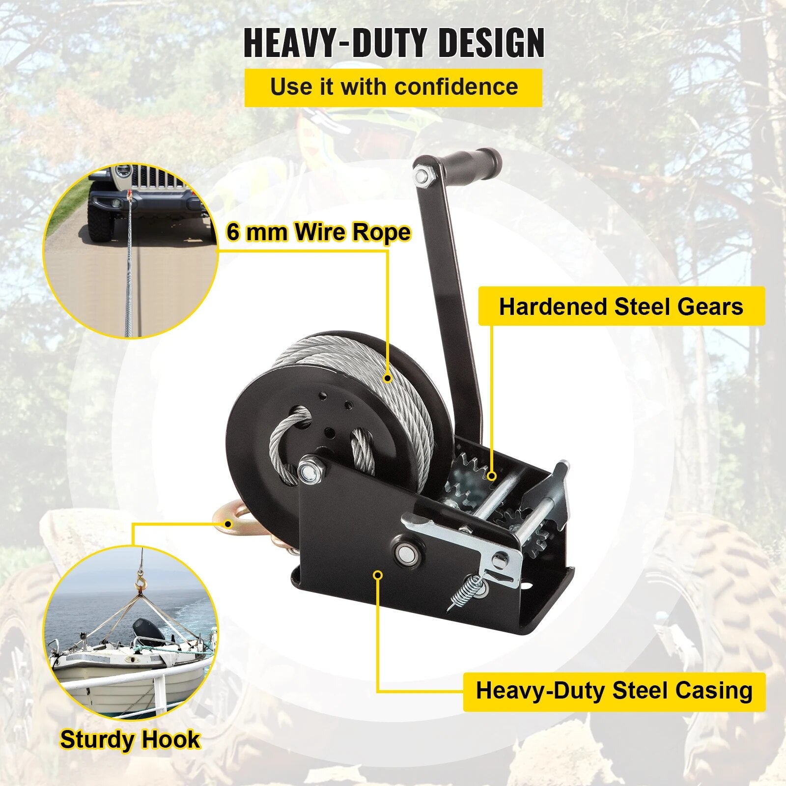 VEVOR Hand Winch 3500LBS Capacity Heavy Duty Brake Winch W/ 10m Steel